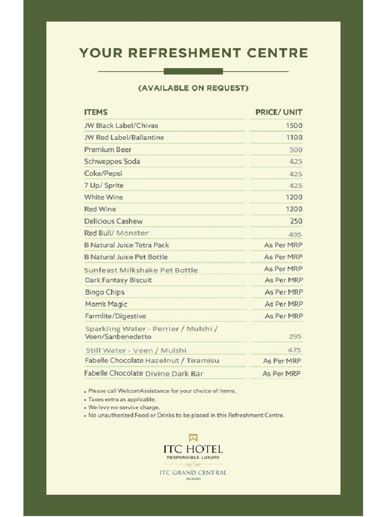 In-Room-Refreshment-ITC Grand Central | PDF