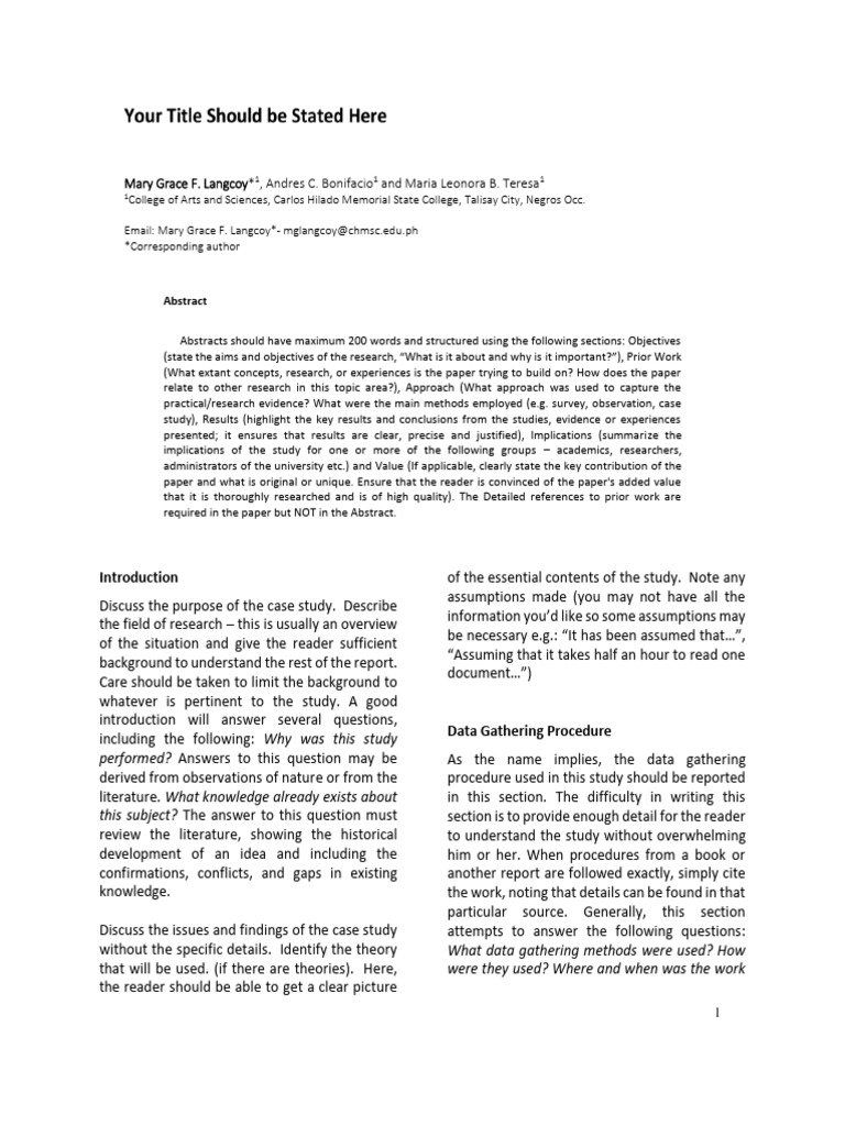 CASE-STUDY FORMAT Revised | PDF | Experience | Theory
