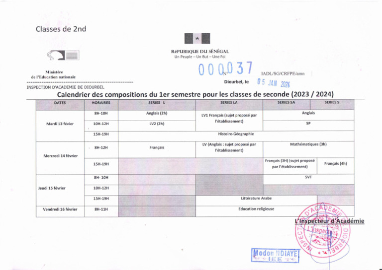 Calendrier Composition Seconde | PDF