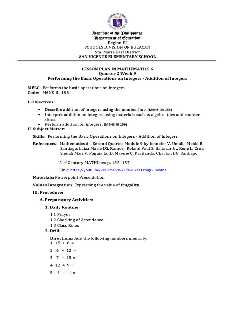Demonstration Lesson Plan in Mathematics 6 Gennie | PDF | Algebra | Mathematics