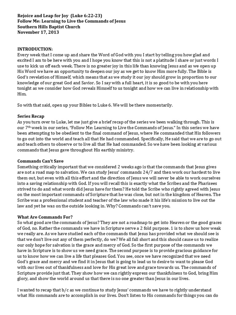 Rejoice and Leap For Joy - Luke 6 22 23 | PDF | Jesus | Glory (Religion)