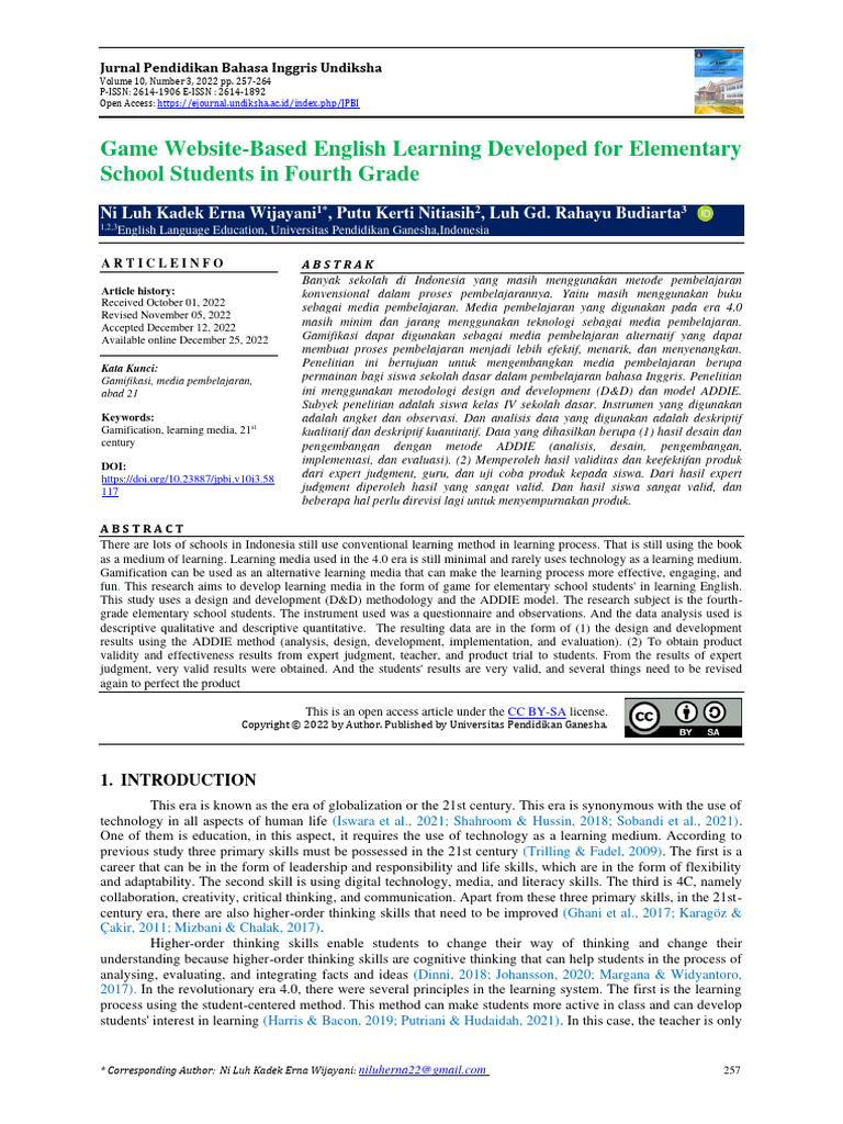 Game Website-Based English Learning Developed For | PDF