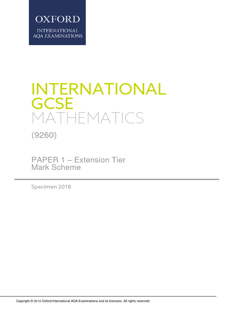 9260 92601E International Gcse Mathematics Mark Scheme 2016 v1 | PDF ...