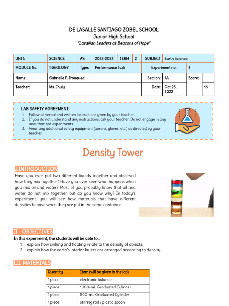 T2 - Tronqued - EXPERIMENT 1 - Density Tower | PDF | Liquids | Density