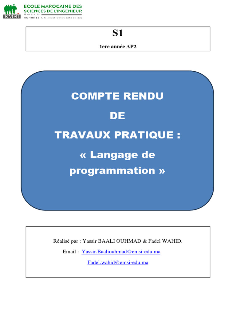 Compte Rendu DE Travaux Pratique: Langage de Programmation | PDF | Ordinateurs