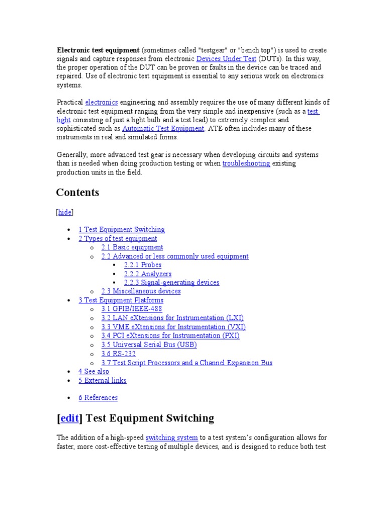 Overview of Electronic Test Equipment | PDF | Technology & Engineering