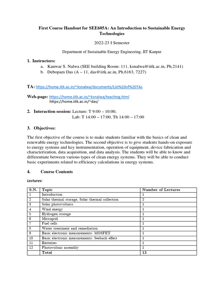 First Course Handout for SEE605 | PDF | Solar Power | Photovoltaics