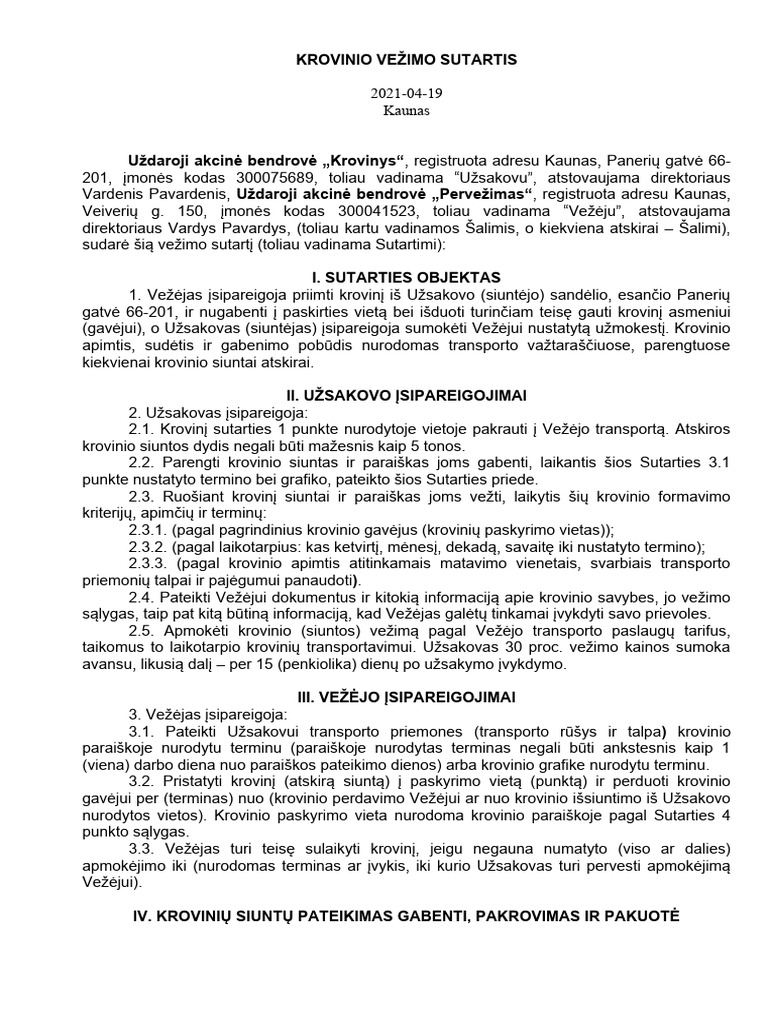 Krovinio Vezimo Sutartis 3 | PDF