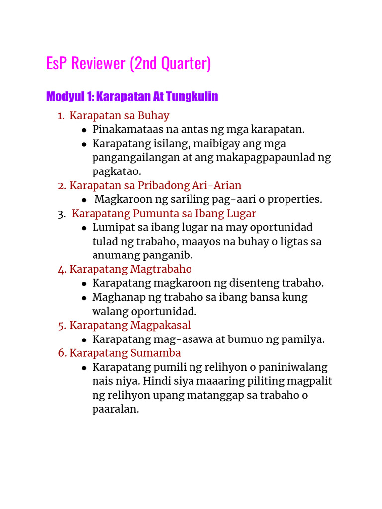 EsP Reviewer Quarter 2 | PDF