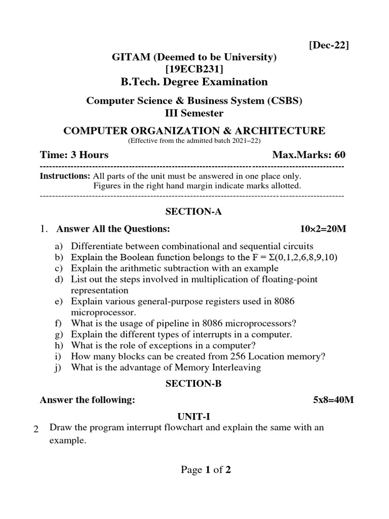 19ecb231 Computer Organization And Architecture Pdf Central Processing Unit Computer Hardware