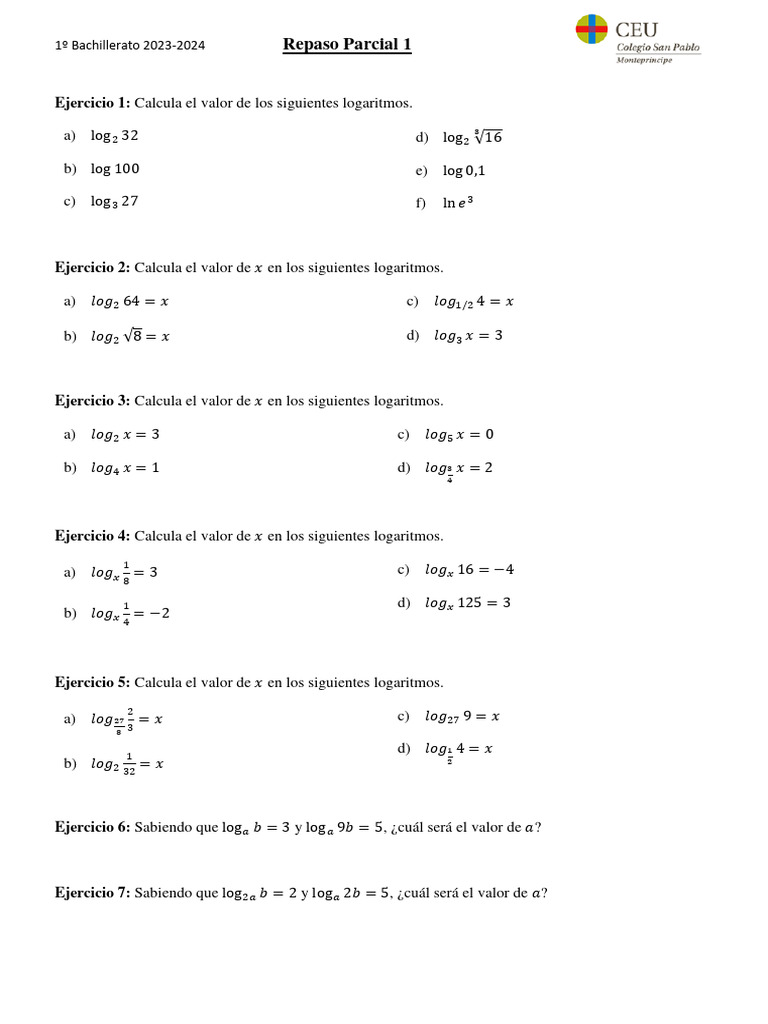 Ej. Repaso Parcial 1 | PDF | Logaritmo | Colector