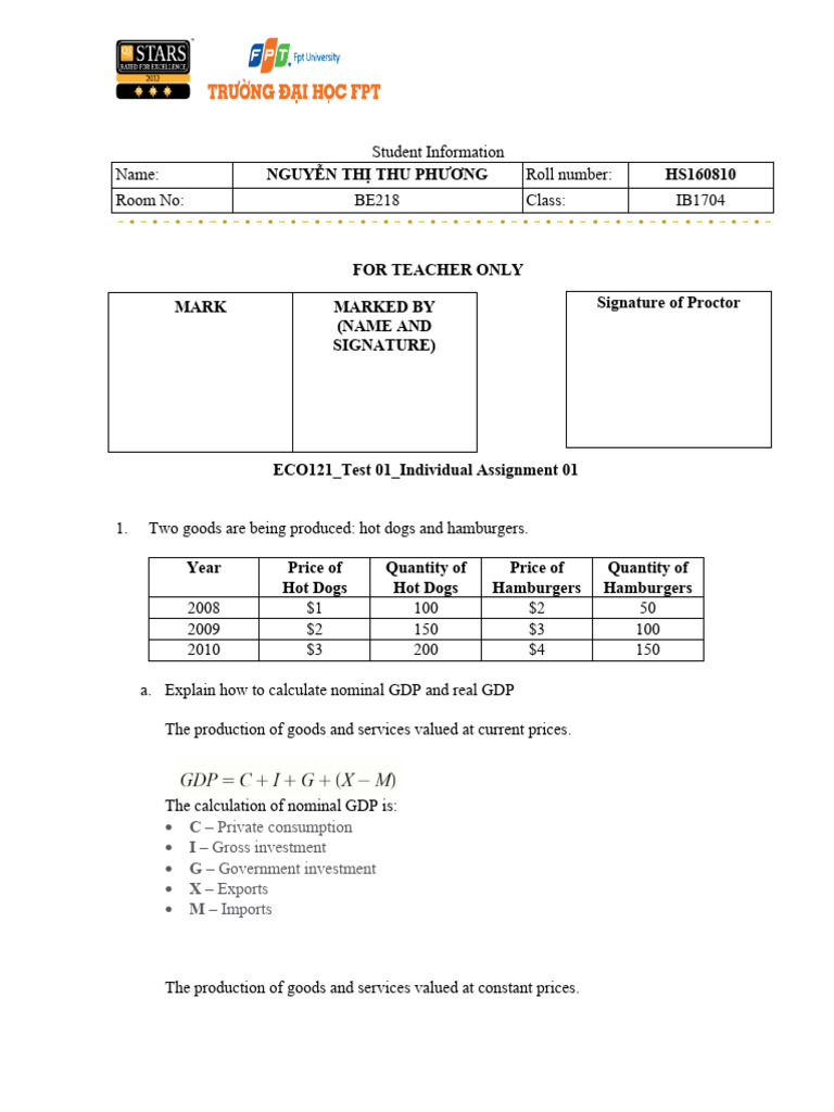 ECO121 - Test 01 - Individual Assignment 01 - PQM Updated | PDF ...