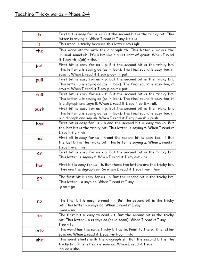 Teaching Tricky Words Phase 2 4 | PDF | Collation | Symbols