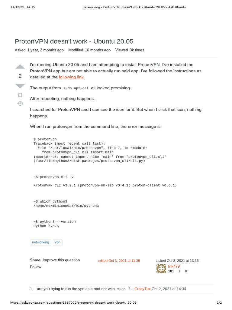 Ubuntu 20.05: Fix ProtonVPN Issues | PDF | Command Line Interface | Information Technology
