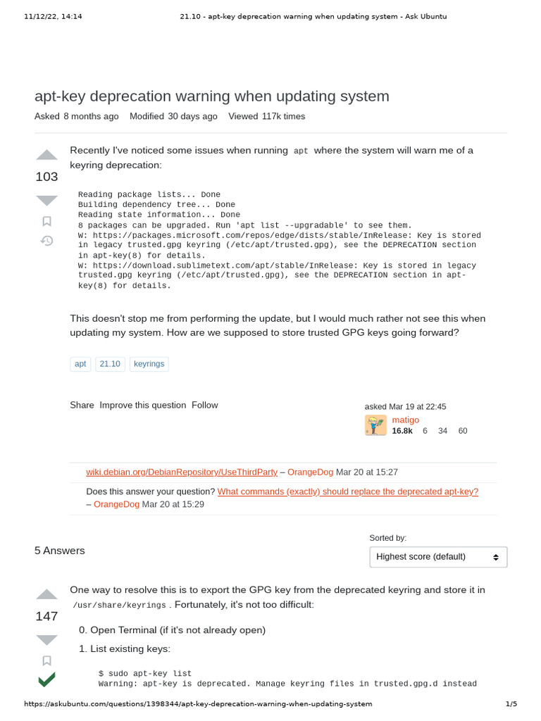 Ubuntu apt-key Deprecation Fix | PDF | Sudo | Unix