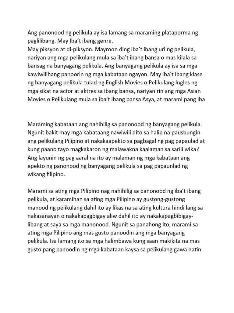 Ang Panonood NG Pelikula Ay Isa Lamang Sa Maraming Plataporma NG Paglilibang | PDF