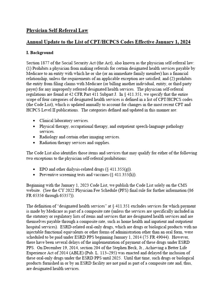 Annual Update To The List of CPT HCPCS Codes Effective January 1 2024 0 ...