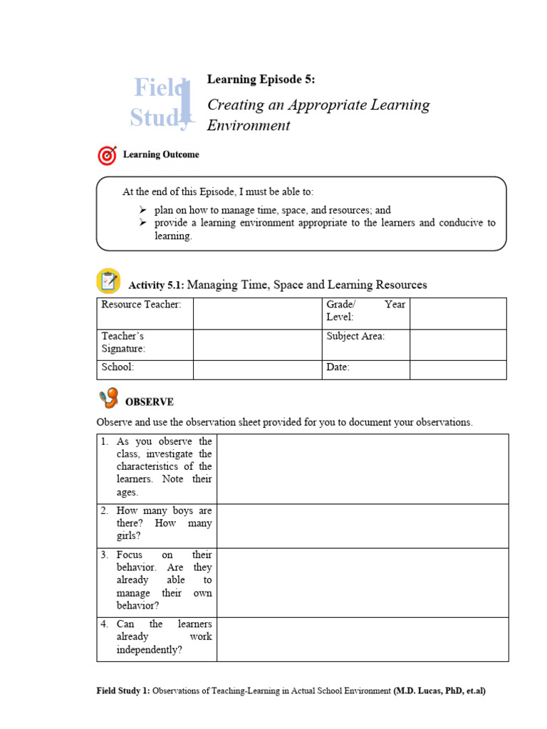 Learning Episode 5 Creating An Appropriate Learning Environment | PDF ...