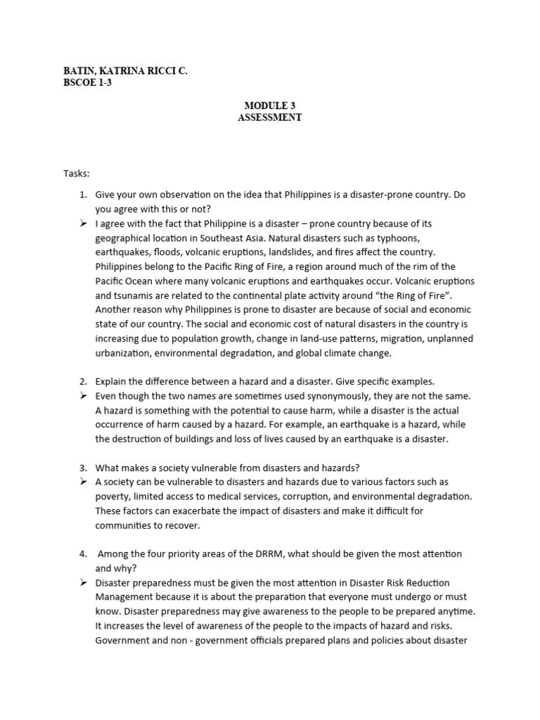 MODULE 3 ASSESSMENT | PDF | Natural Disasters | Hazards
