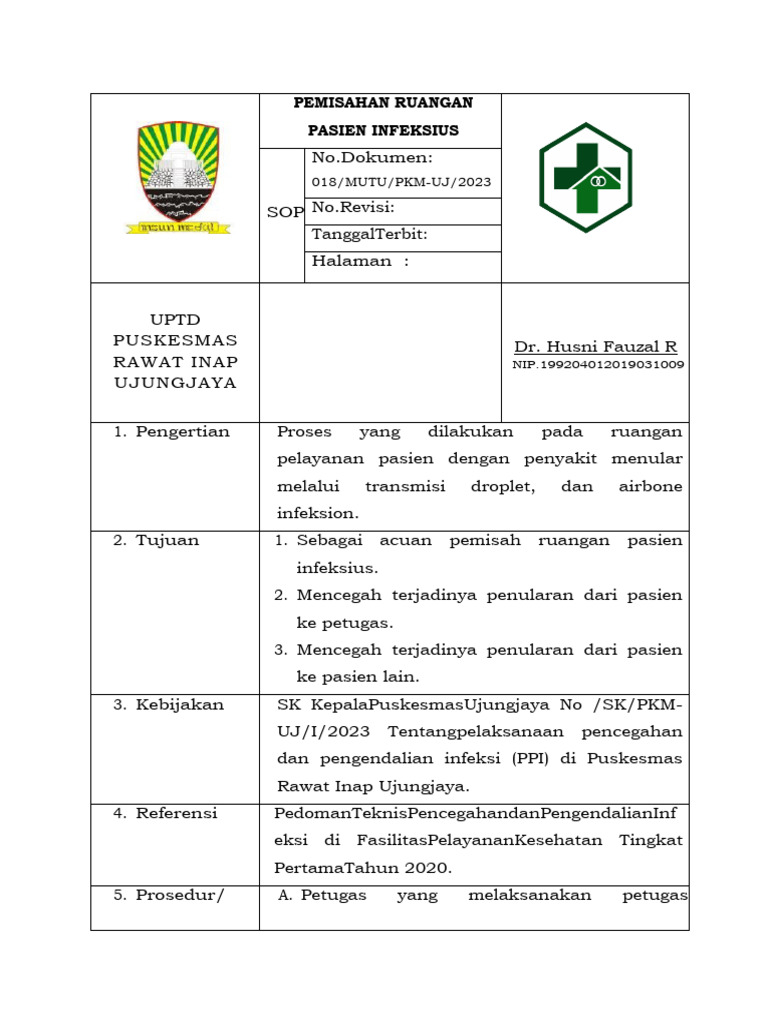 5.5.5.a Sop Pemisahan Ruangan Pasien Infeksius | PDF | Sains & Matematika