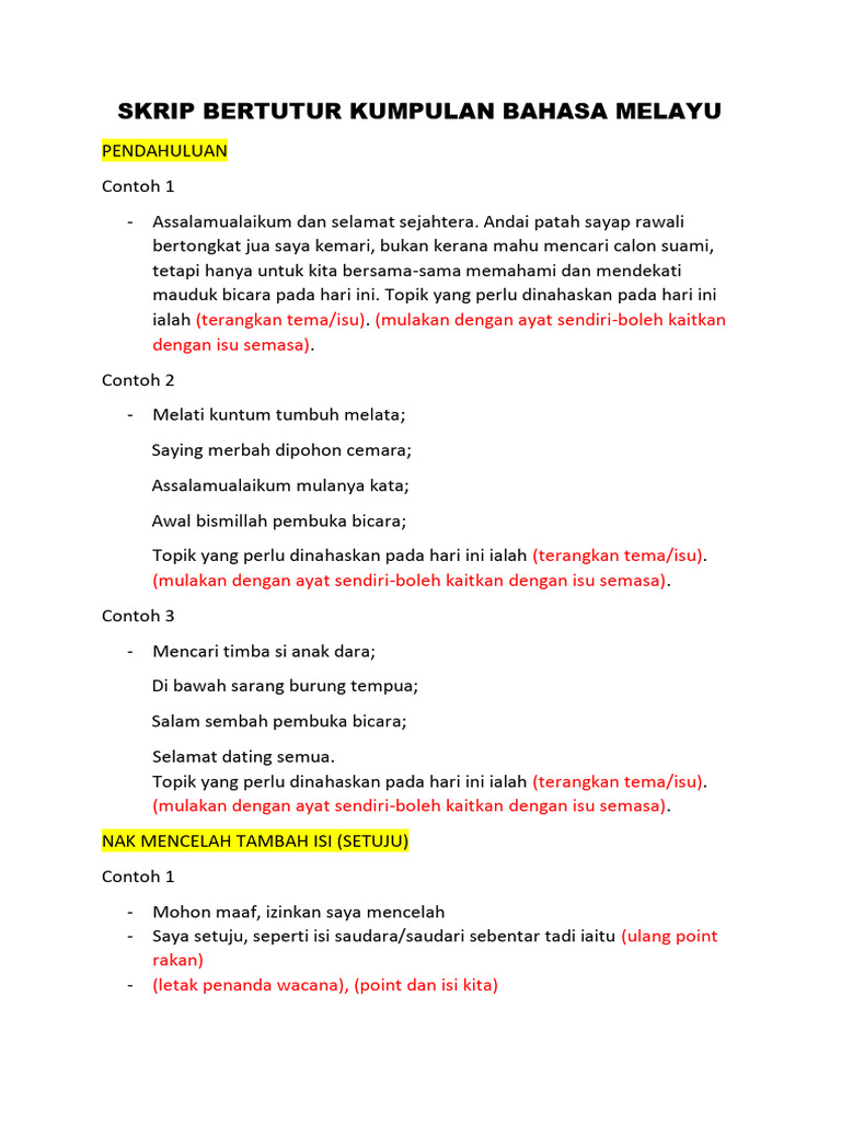 Contoh Skrip Bertutur Kumpulan BM SPM | PDF