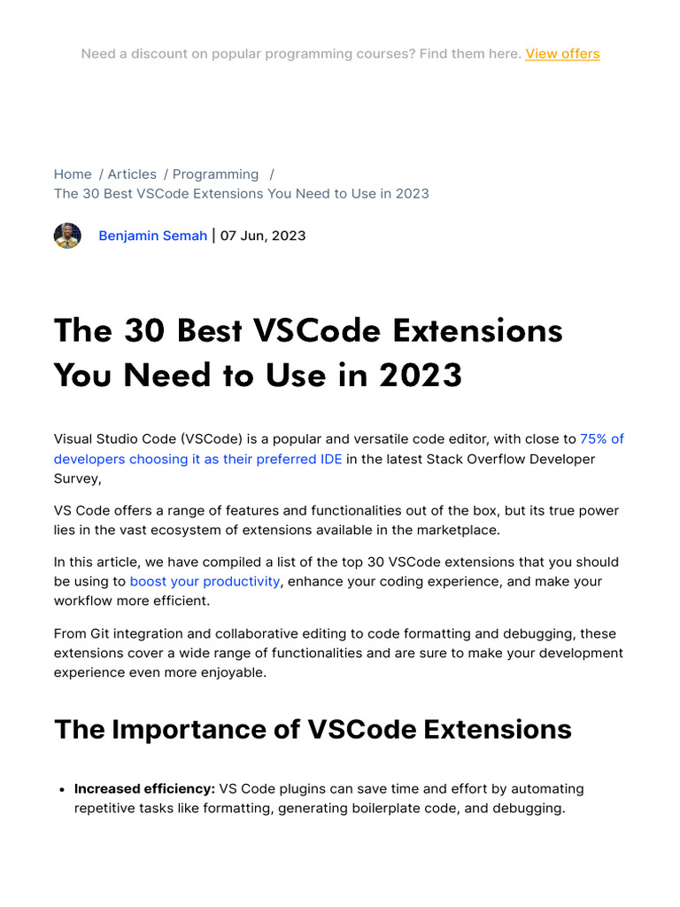 The 30 Best VSCode Extensions You Need To Use in 2023 | PDF | Application Software | Computing