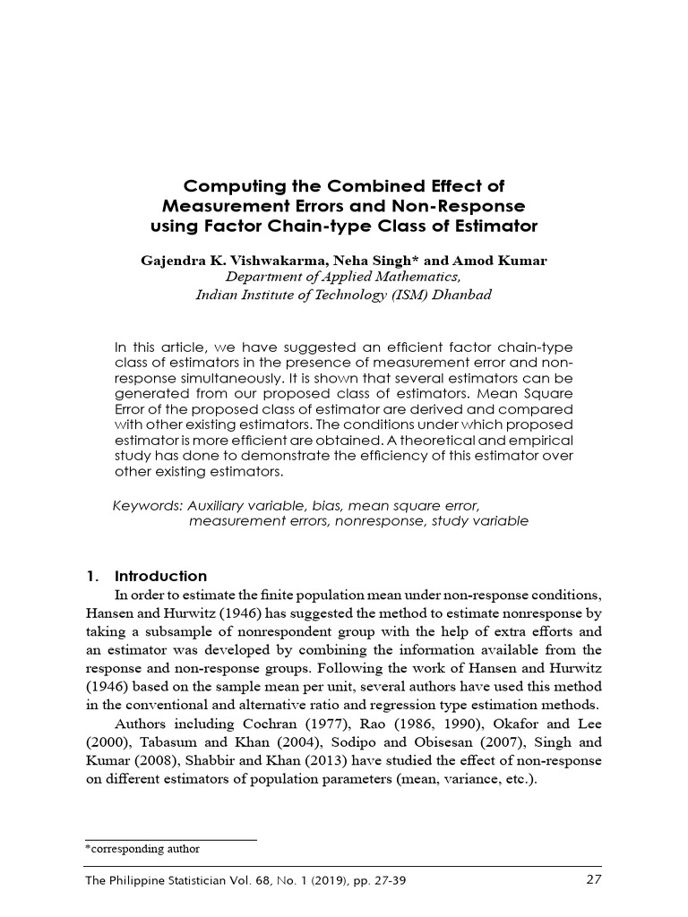 Measurement Error For Factor Class Of Estimator Pdf Estimator Errors And Residuals