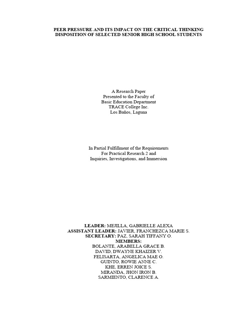 Chapter 1 Peer Pressure | PDF | Critical Thinking | Thought Chapter 1 Peer Pressure | PDF | Critical Thinking | Thought