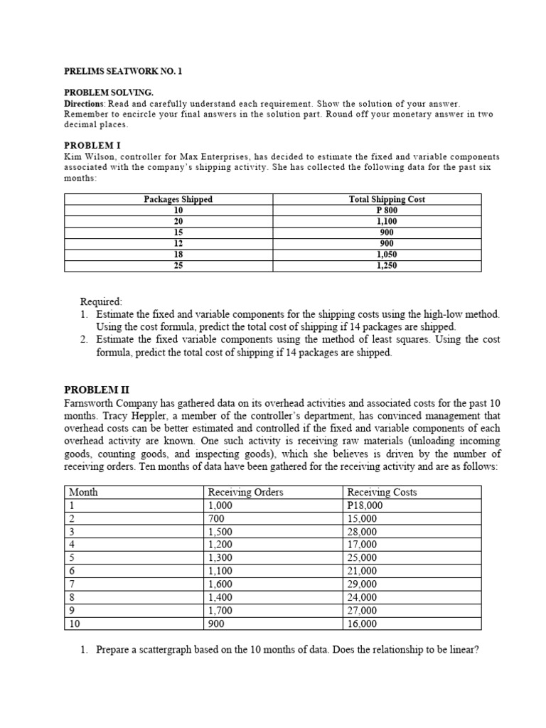 Separating Components of Mixed Costs Seatwork No.1 | PDF | Theoretical Computer Science ...