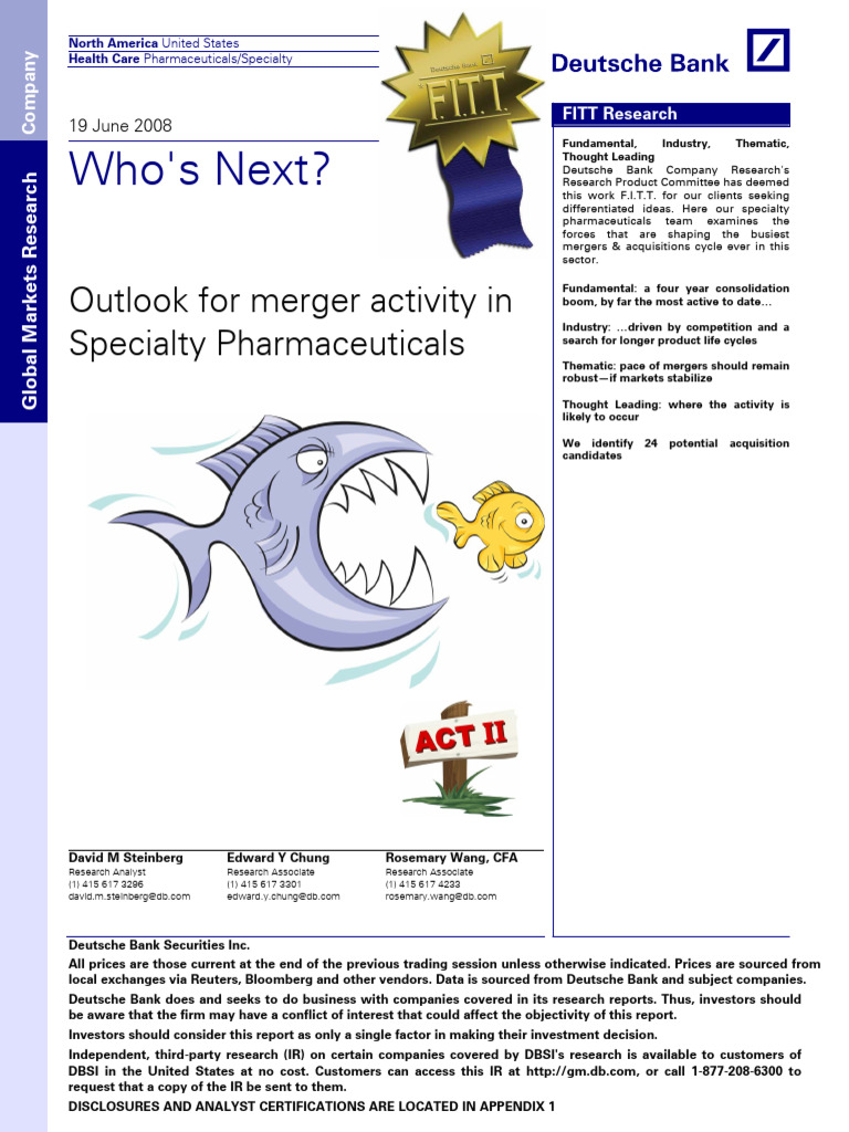 Specialty Pharma M&A Outlook | PDF | Banks | Mergers And Acquisitions