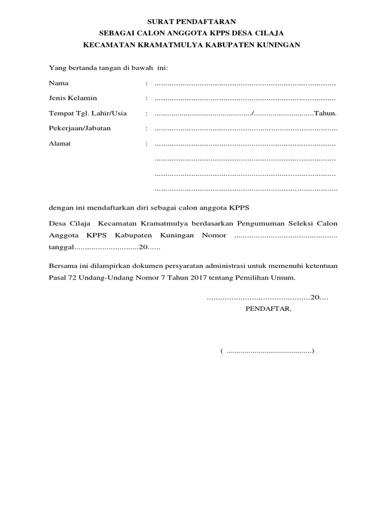 Surat Pendaftaran & Pernyataan KPPS | PDF