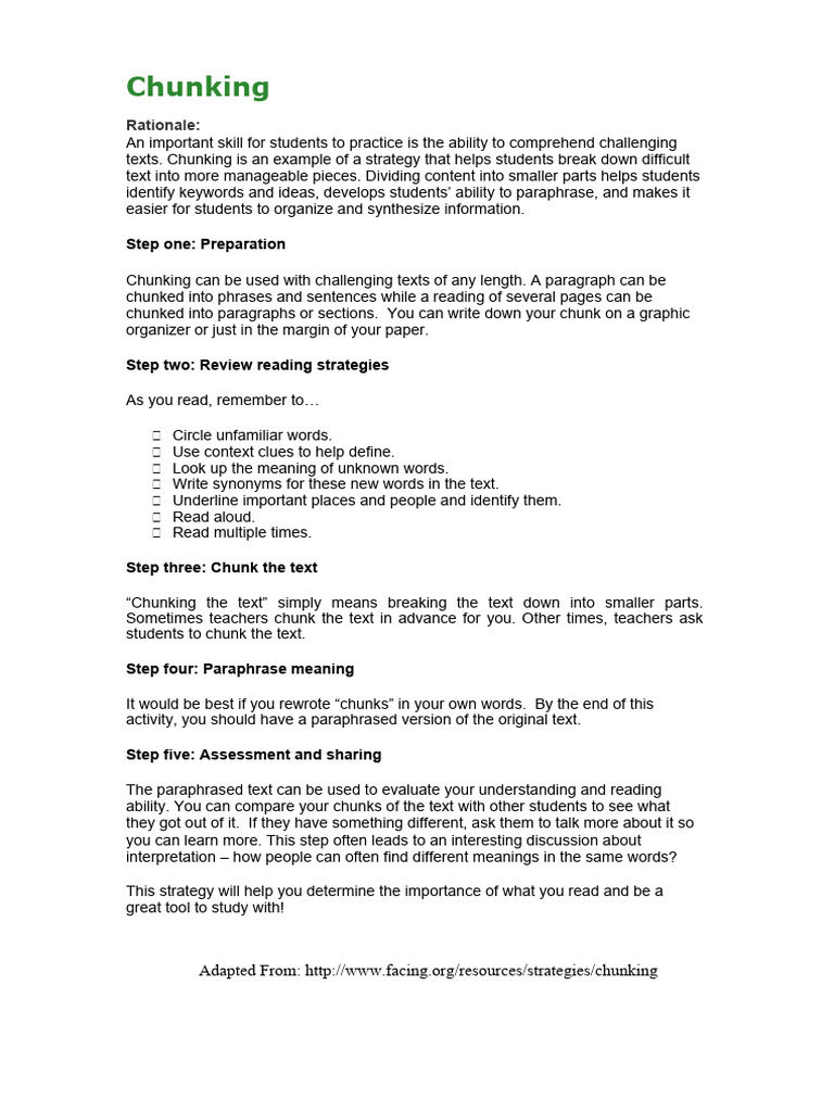 Chunking The Text Reading Strategy | PDF | Cognition | Human Communication