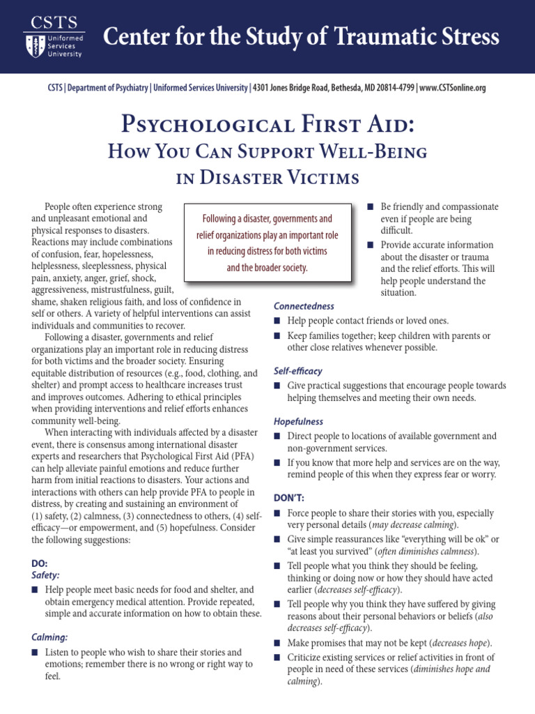 Psychological First Aid Support Well Being of Disaster Victims | PDF ...
