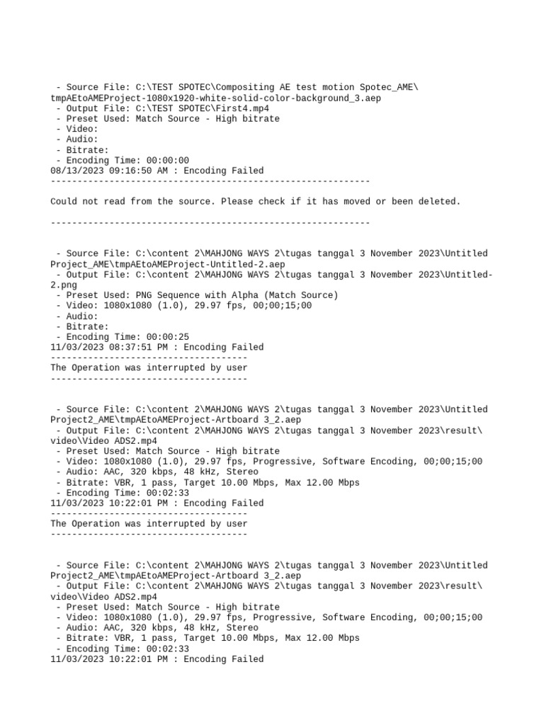 AMEEncoding Error Log | PDF | Information And Communications Technology | Data Compression