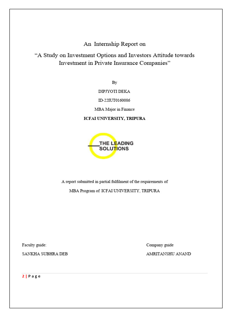 Internship Final Report at The Leading Solutions | PDF | Insurance ...