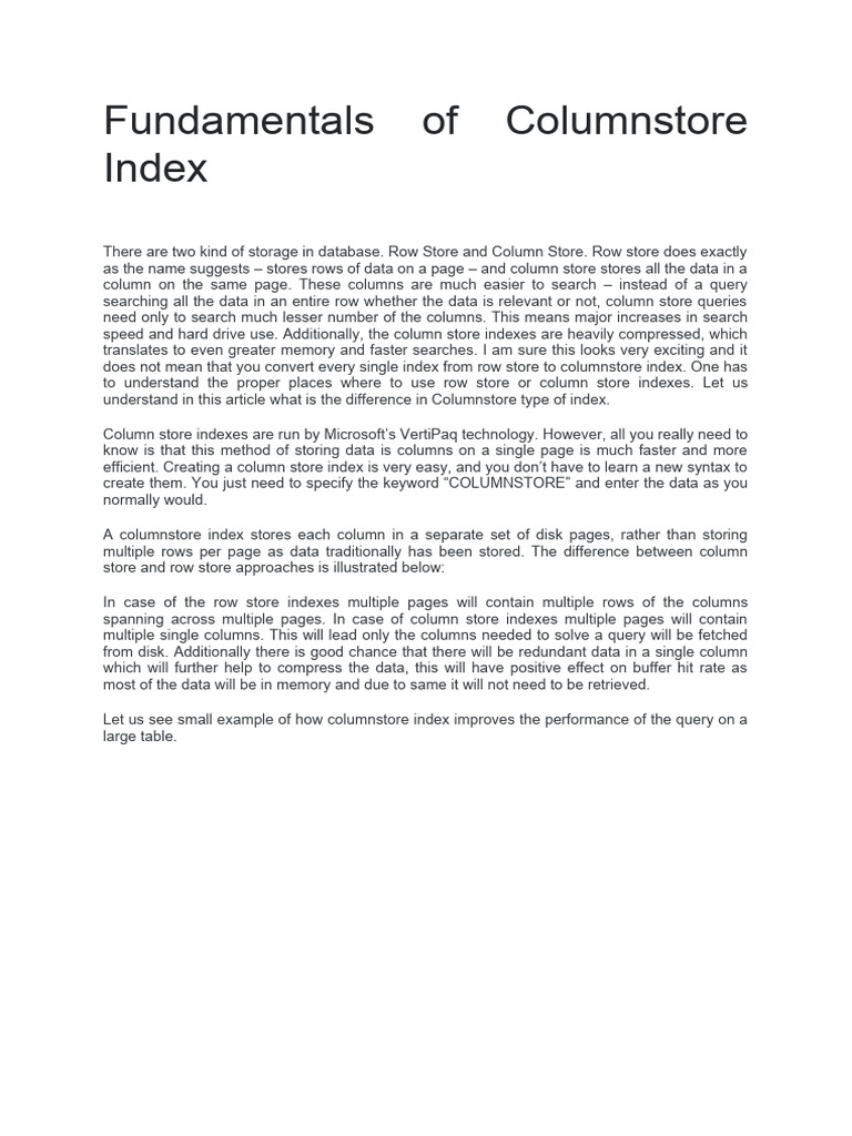 Columstore Index | PDF | Database Index | Computer Programming