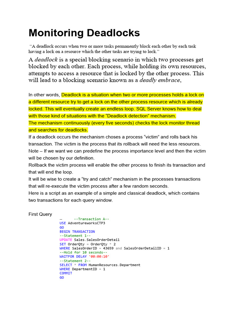 Deadlocks Download Free Pdf Microsoft Sql Server Databases