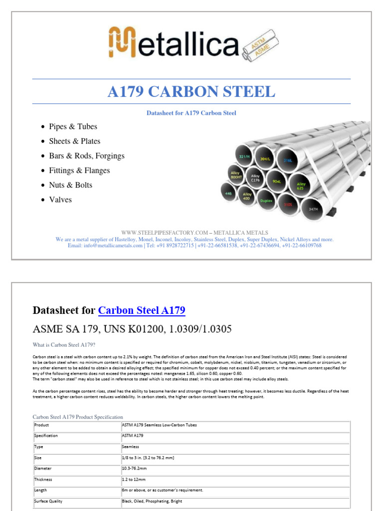 A179 Carbon Steel Datasheet | PDF