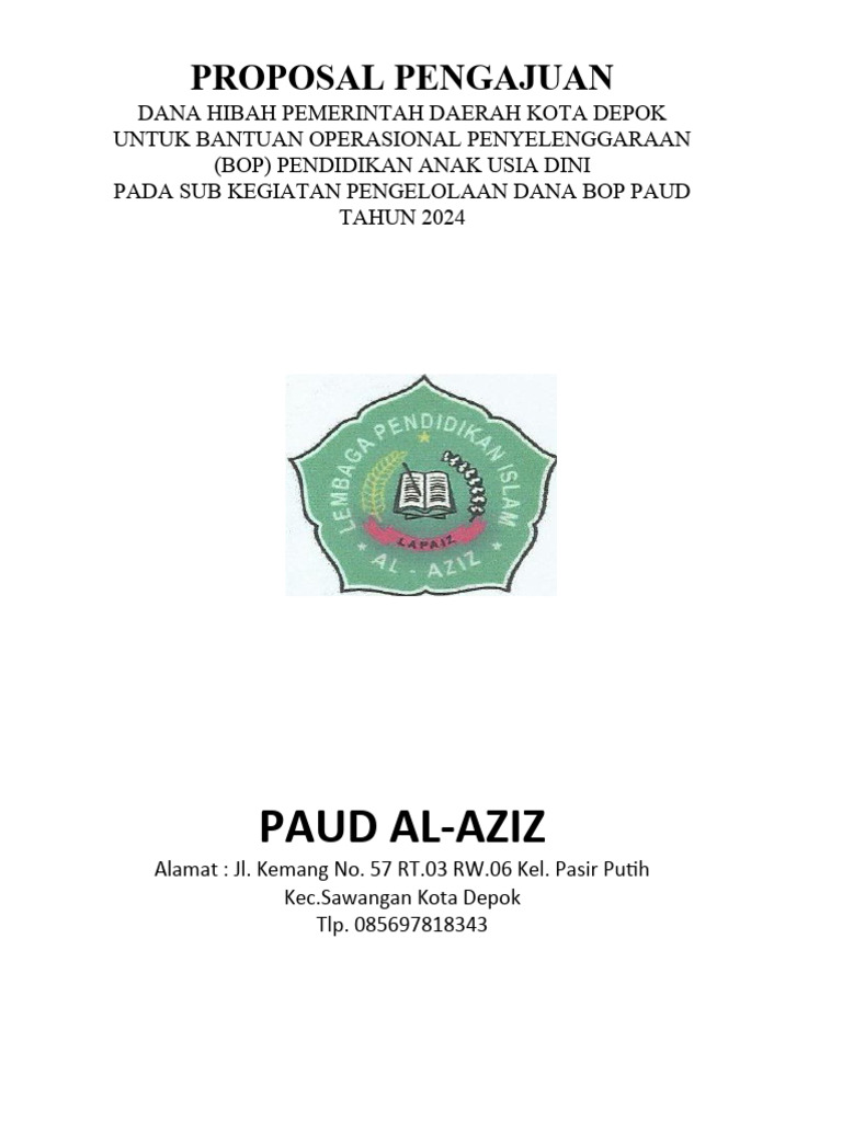 CONTOH Proposal Pengajuan Bop Apbd 2024 | PDF