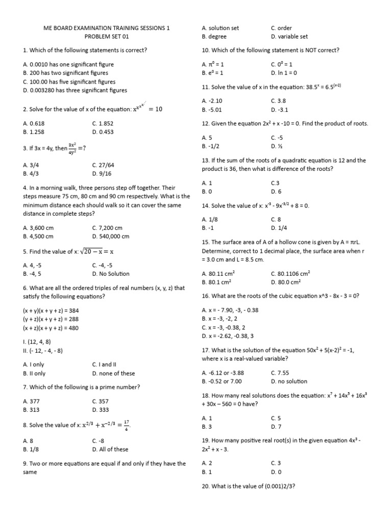 ME Boards 1 Problem Set 01 | PDF