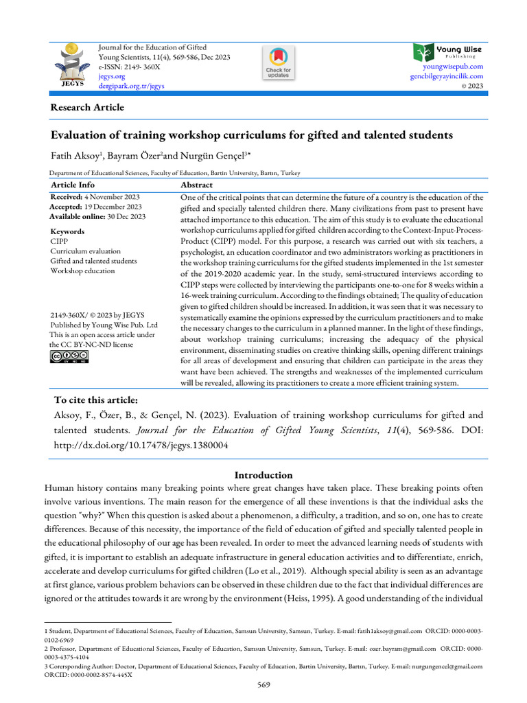 Makale_Dosyası | PDF | Intellectual Giftedness | Gifted Education