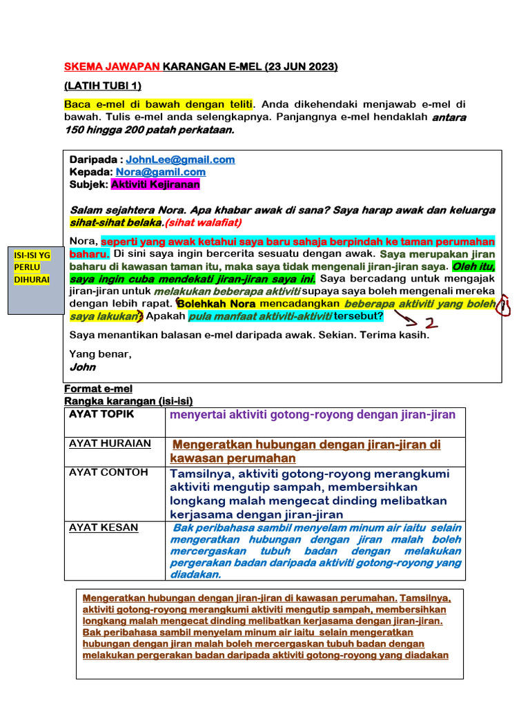 Jawapan Karangan E-Mel T4 23 Jun | PDF