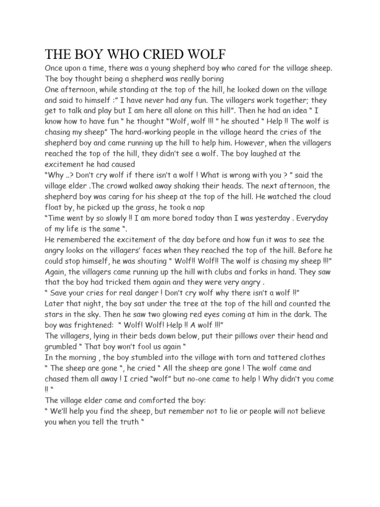 The Boy Who Cried Wolf: A Fable | PDF | Poetry | General Fiction