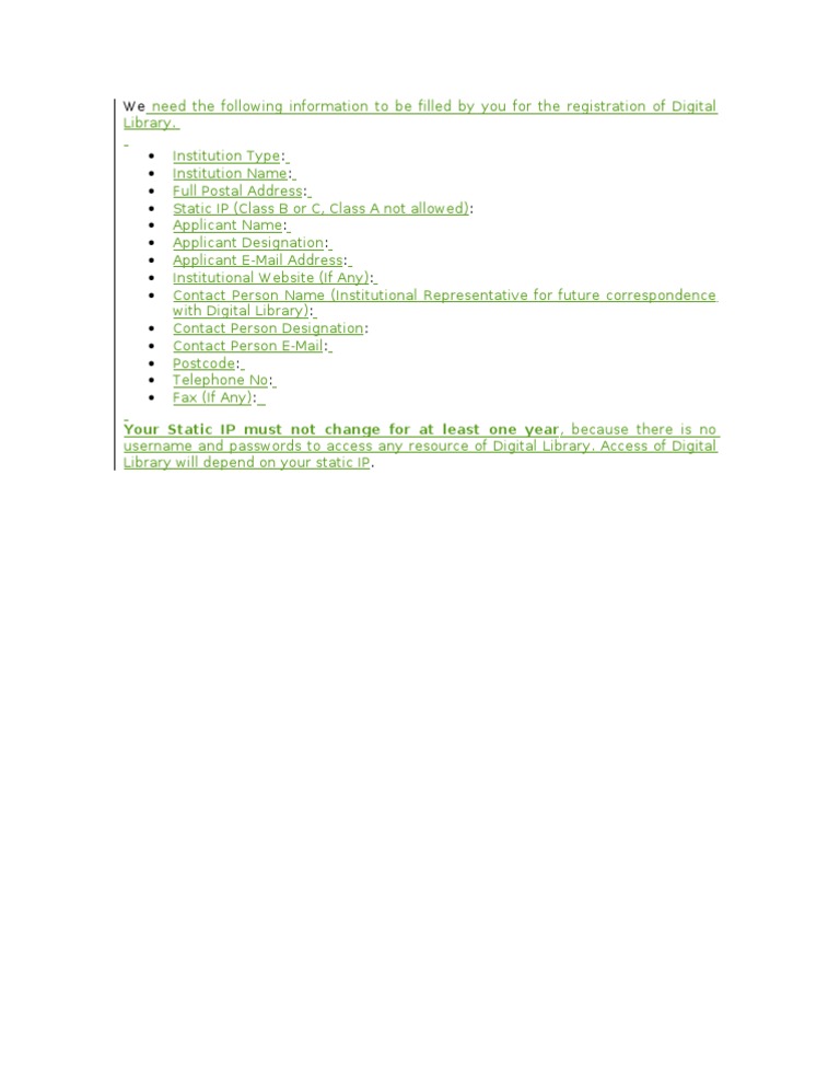 Digital Library Registration Form Details | PDF