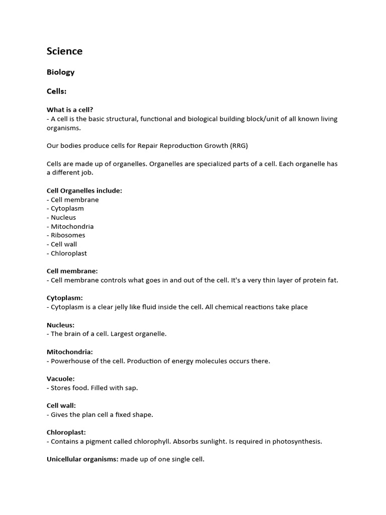 Science Revision Notes Term 3 | PDF | Cell (Biology) | Rock (Geology)