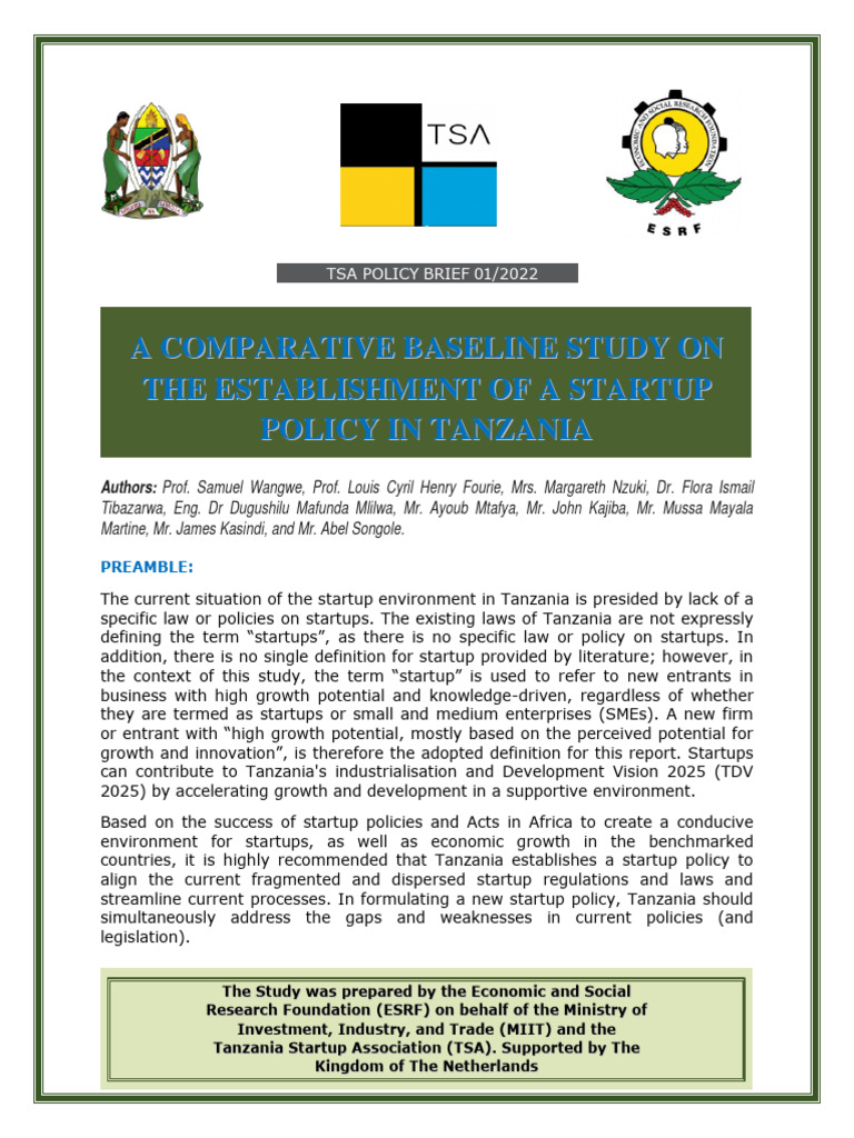 Tsa Policy Brief | PDF | Startup Company | Small Business & Entrepreneurs