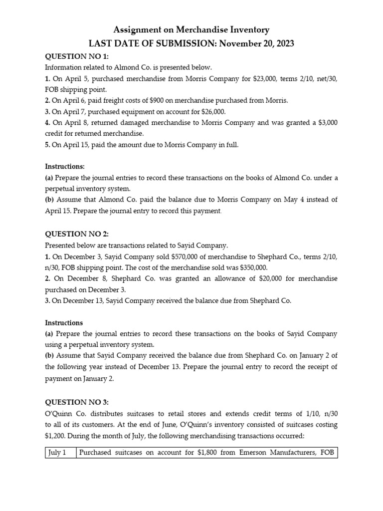 Merchandise Inventory Journal Entries | PDF | Inventory | Cost Of Goods ...