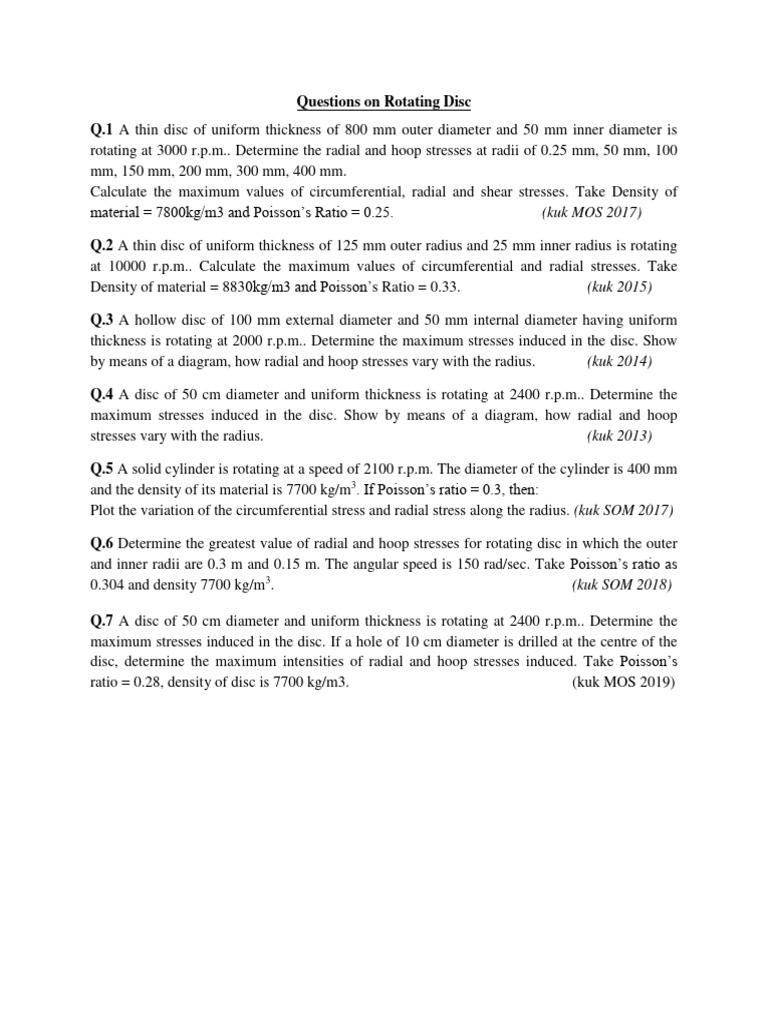 Questions of Rotating Dics | PDF