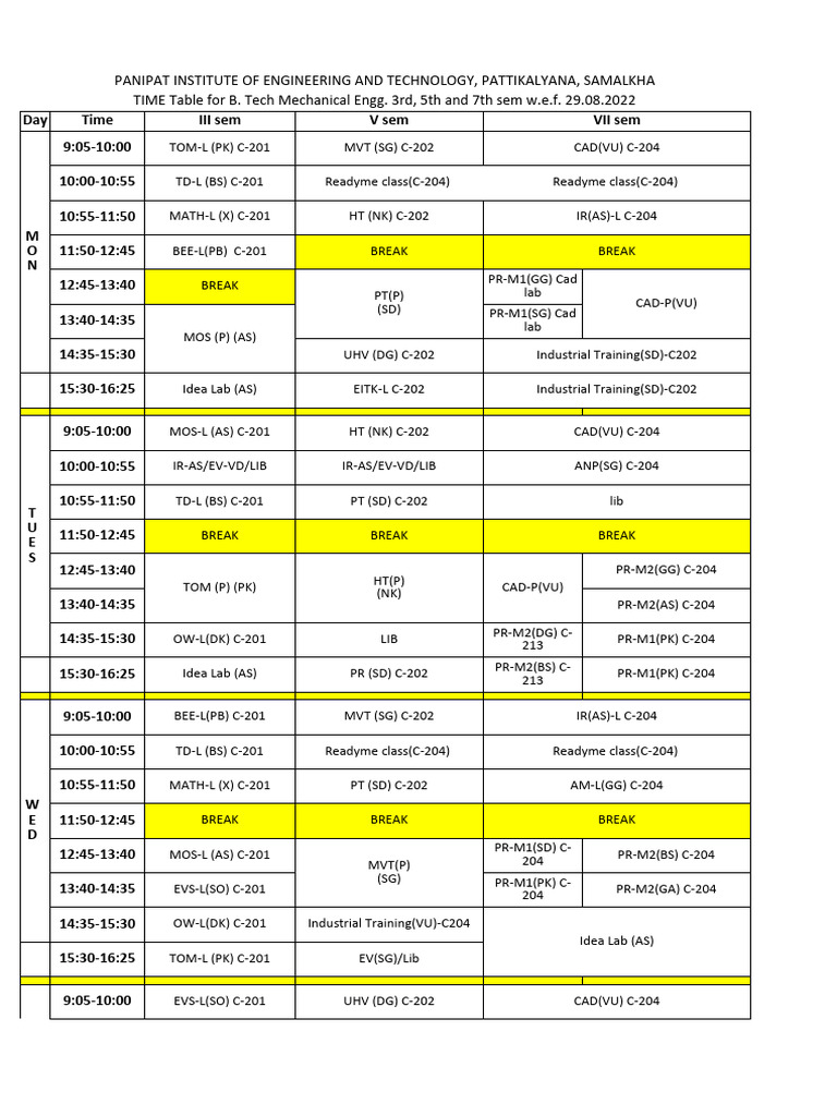 Time Table New | PDF