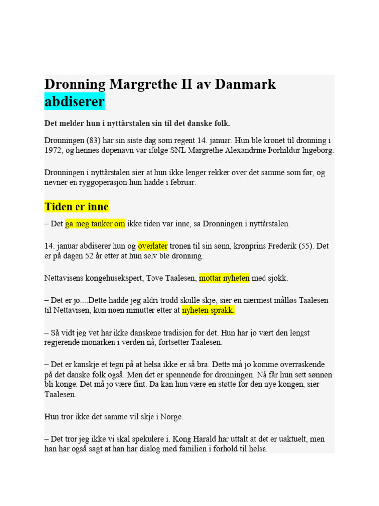 Dronning Margrethe II Av Danmark Abdiserer | PDF